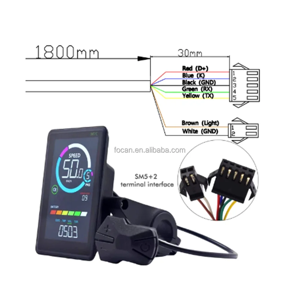 M7C-2 E-Bike LCD Display Meter - 24V-60V Waterproof SM Plug