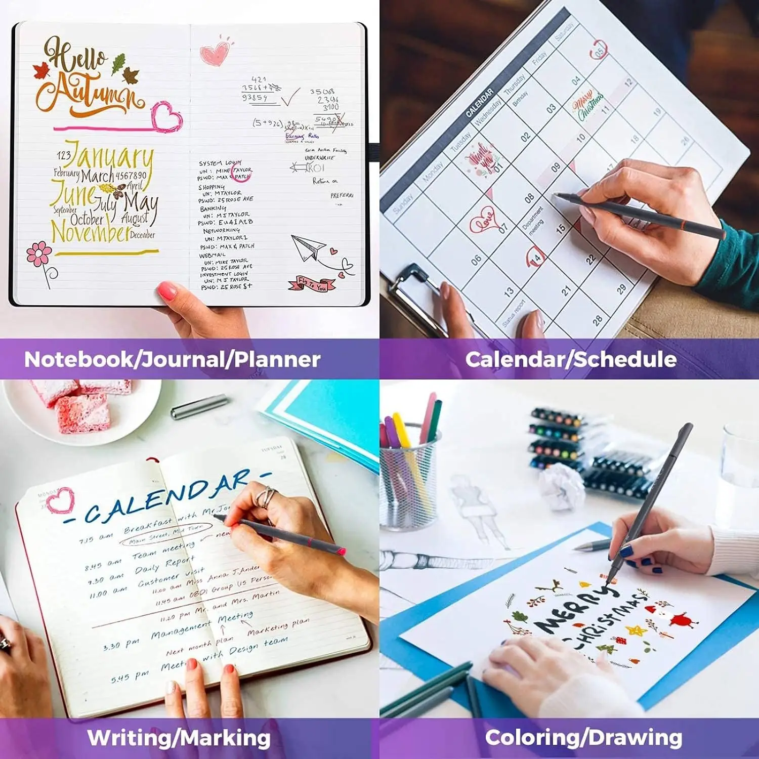 Wholesale 12 Colors Sketch Drawing Markers Colorful Fine Tip Planner ...