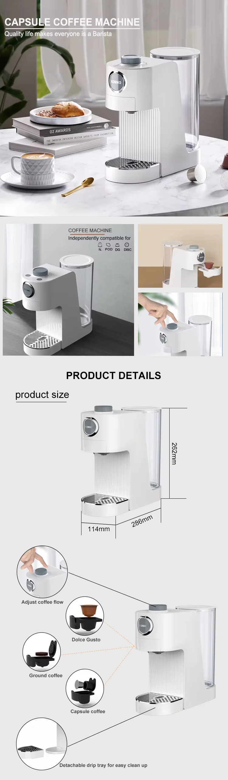 Espresso Coffee Machine Capsule Coffee Machine 20 bar 1350W Coffee ...