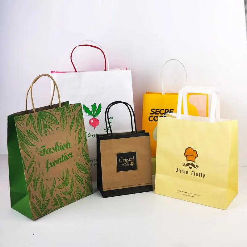 White Brown Kraft Paper Shopping Bags With Custom Logo Stamping And ...
