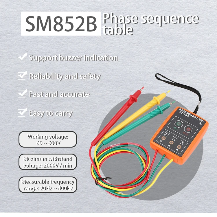 New Sm852b 3 Phase Rotation Tester Digital Phase Indicator Detector Led ...