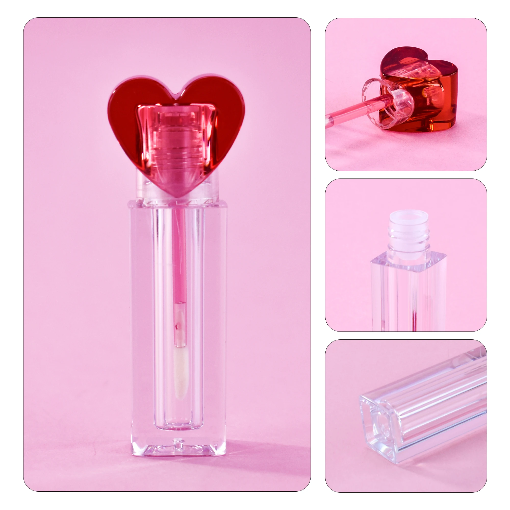 Transparent Cute Cosmetics Heart Lipstick Tube Pink