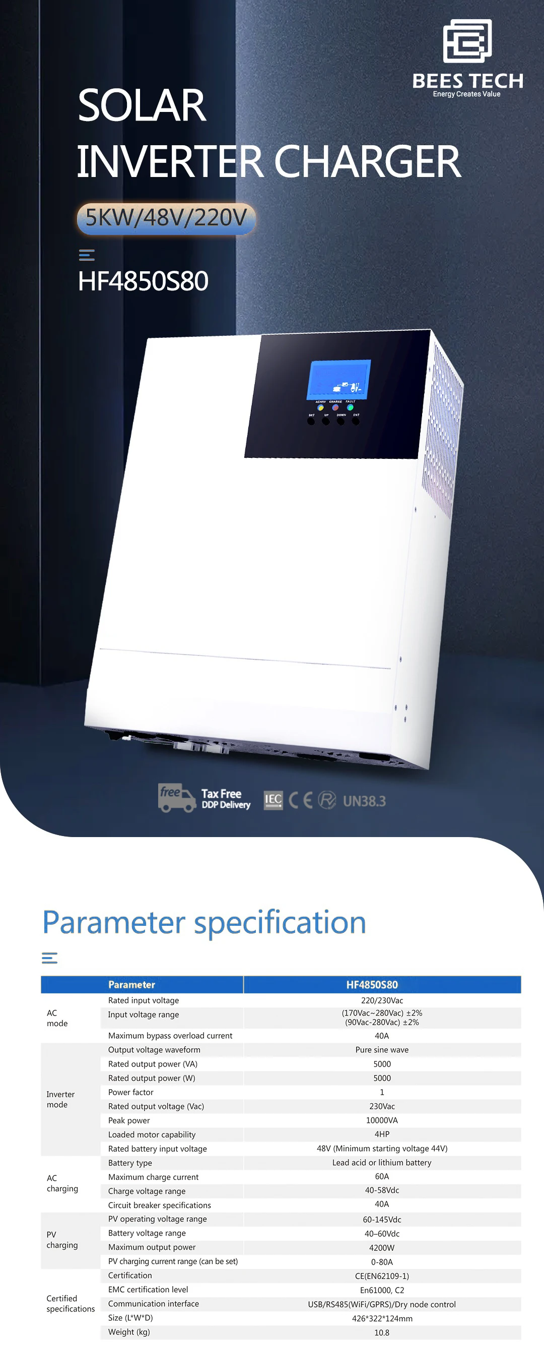 10KW Solar Hybrid Inverter - Efficient AC Power Solutions