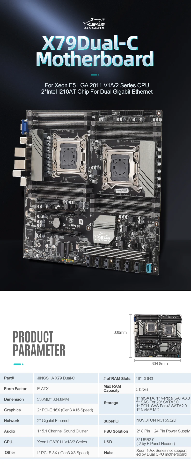 X79 Mini Motherboard - Dual NVME M.2 Support & 16 DDR3 Slots