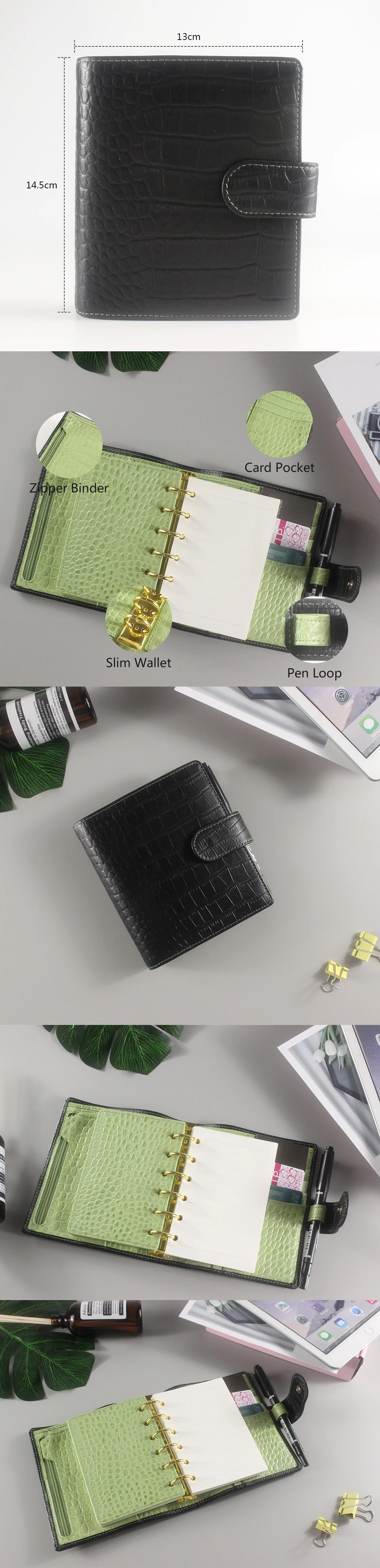 A5 A6 Luxury Crocodile Leather Planner Cover Organizer Notebook with 6 ...