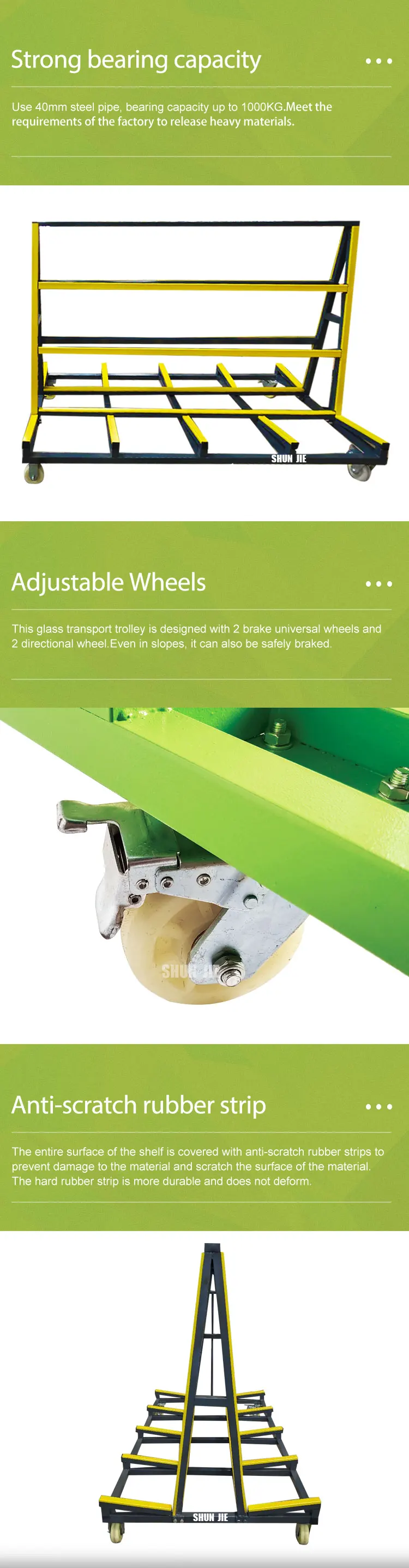 78 Inches a Frame Glass Transport Cart Rack - 2200lbs Capacity