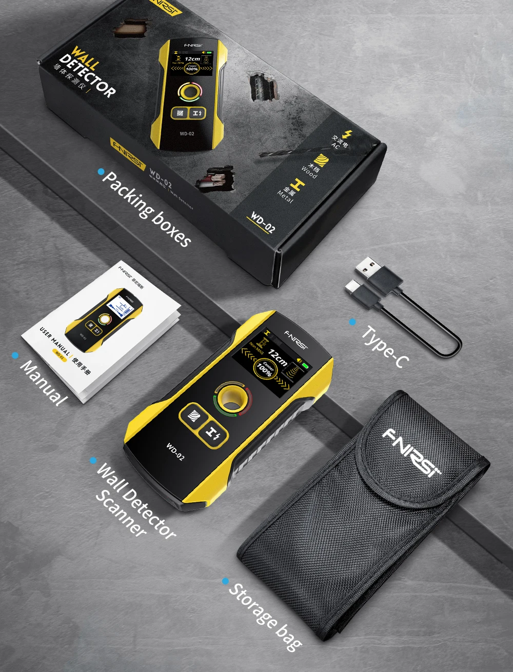 Fnirsi Multi-functional Wall Detector Wd-02 Wire Metal Steel Bar ...