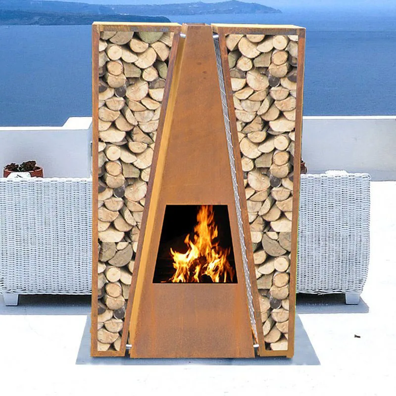 Column Steel Fireplace Rusted Finish Outdoor Corten Steel Fireplace For ...