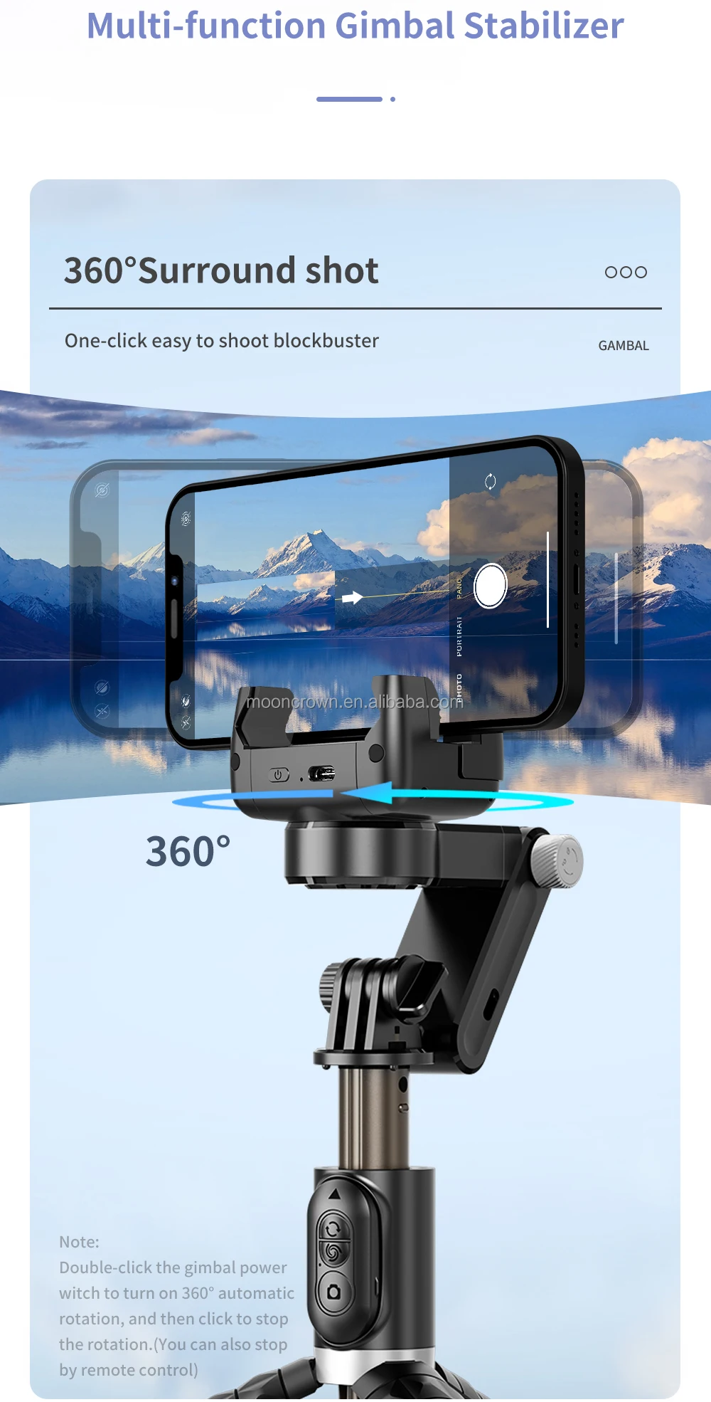 Auto Face Tracking 360 Rotation Gimbal - Stabilize Videos
