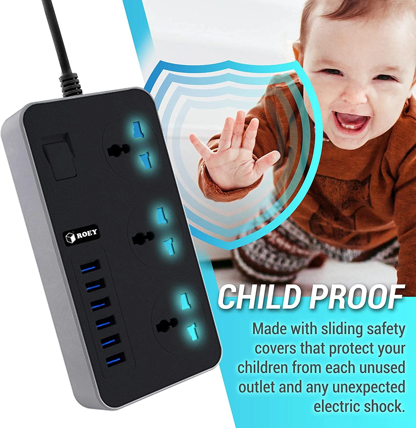 Universal Extension Lead with 6 USB Ports & Surge Protection