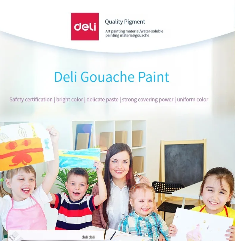 Deli 73864 Watercolor Gouache Paint Set for Elementary School Students ...