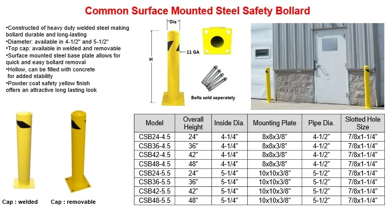 Common Surface Mounted Bollard Safety Steel Pipe Bollard Post Security ...