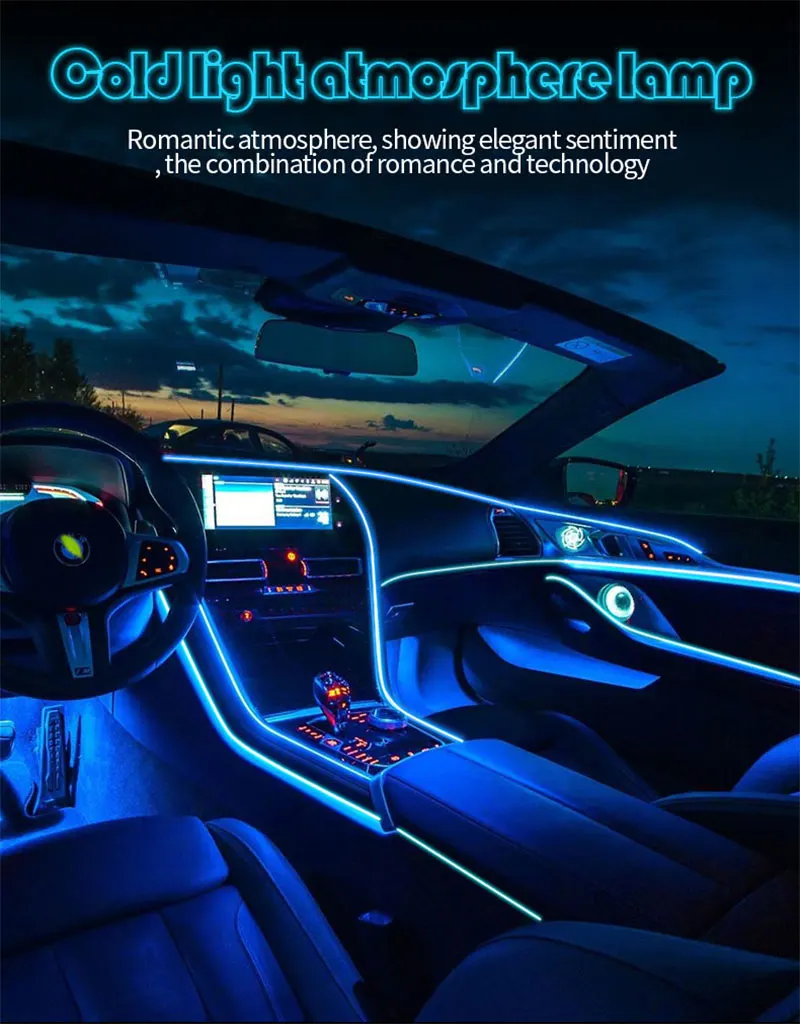 Neon Led Decoration Atmosphere EL Car Accessories Lights Strip Ambient ...