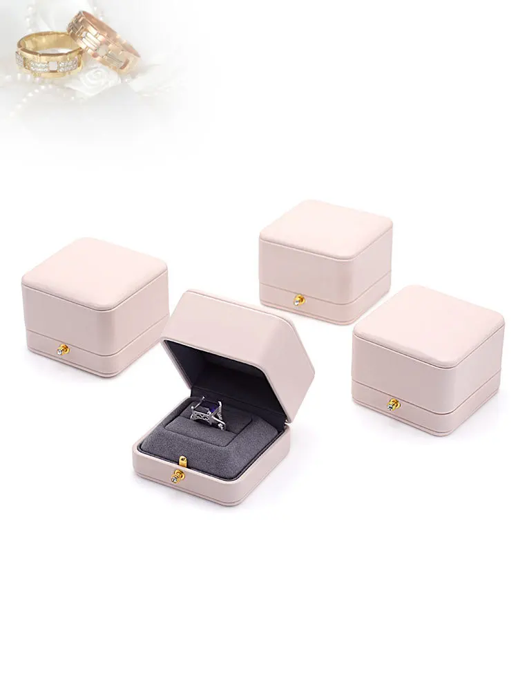 Pink Beige Custom High Quality Luxury Pu Leather Microfiber Boxes Ring ...