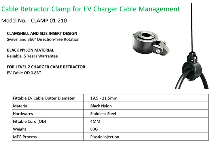 L2 Ev Charger Cable Management Retractor Clamp 0.83'' 21mm Od Hose Clip ...