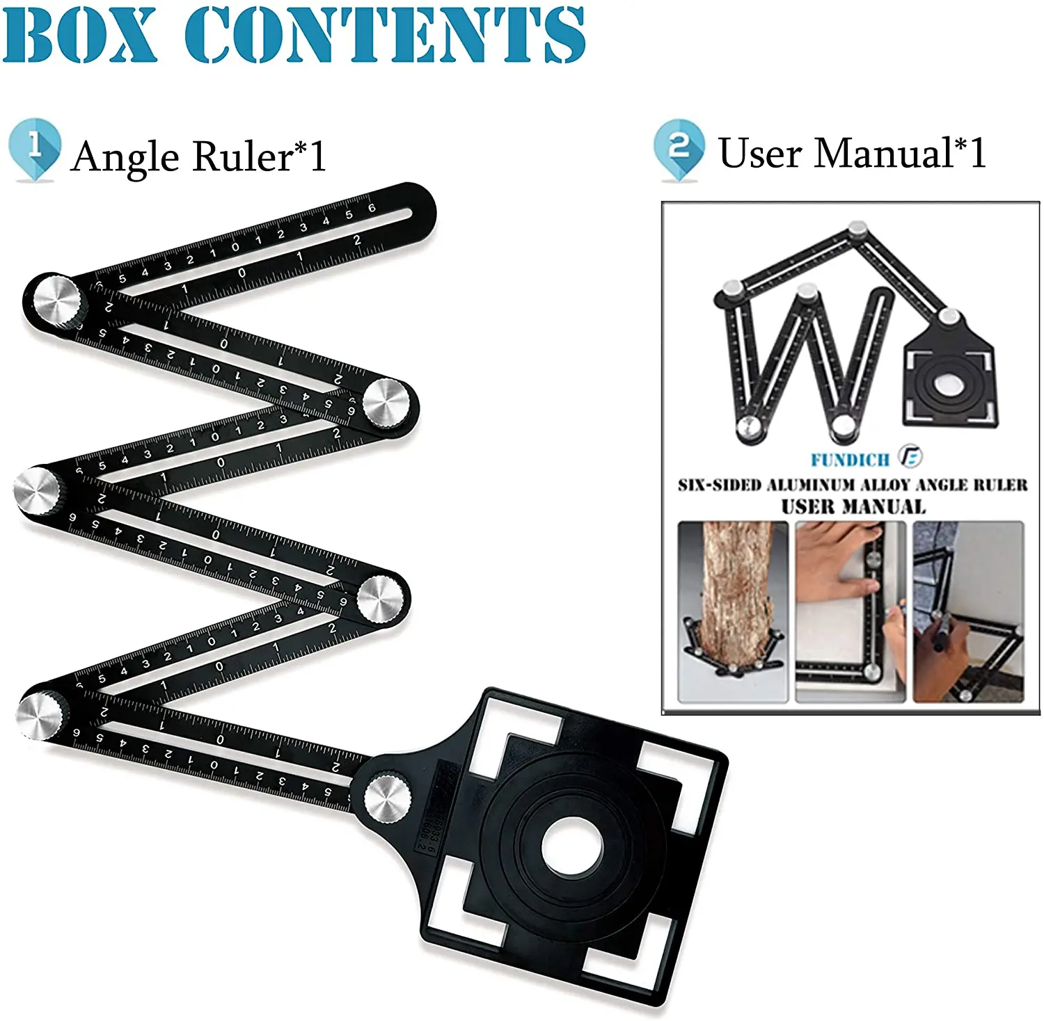 Multi Angle Tool Six-sided Universal Tile Holes Measure Ruler With 5 ...