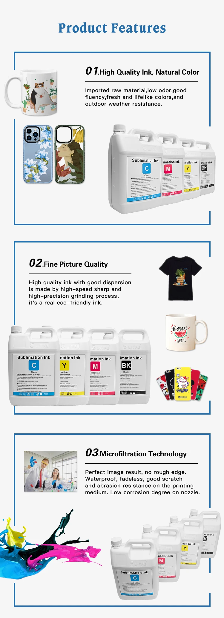 Premium Heat Transfer Textile Printing CMYK 5L Ink