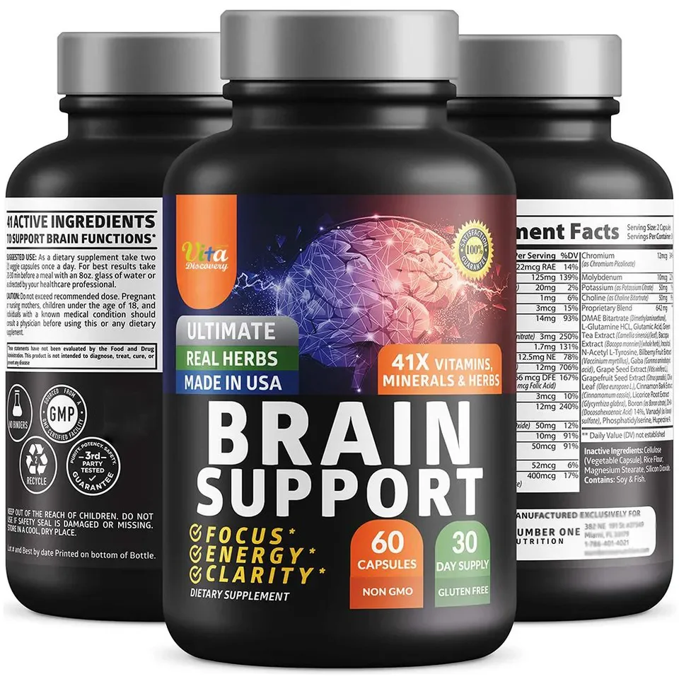 Vegan Brain Supplement Capsule Nootropic Capsule Brain Booster Enhance ...