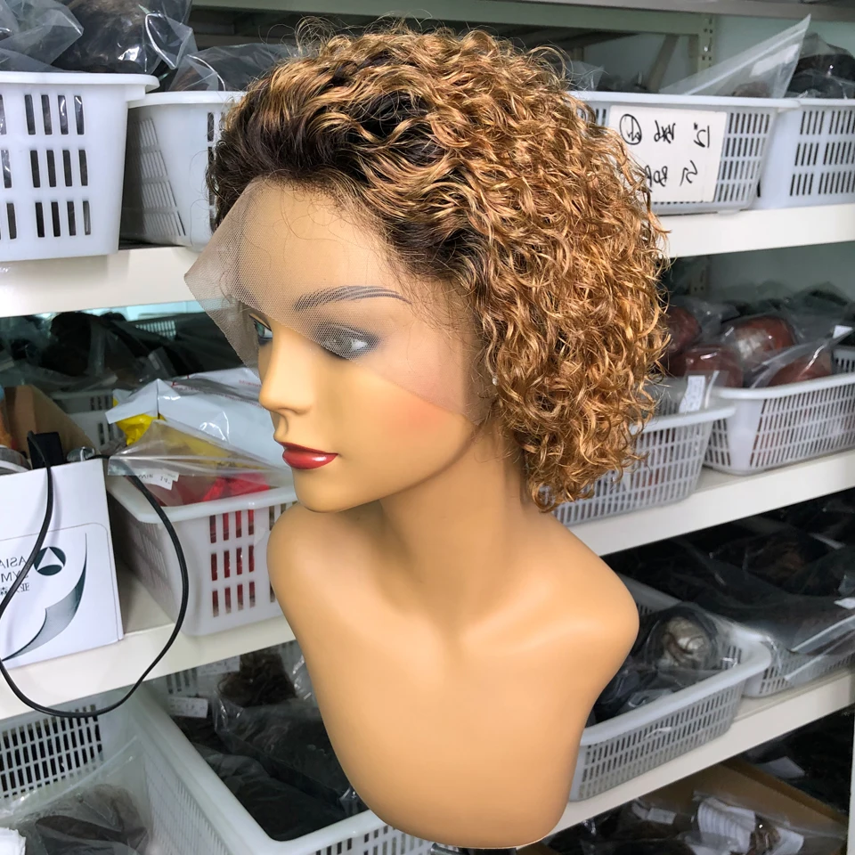 Ombre 1b/27 Color Pixie Cut Wig Short Bob Water Wave Lace Front Wigs ...