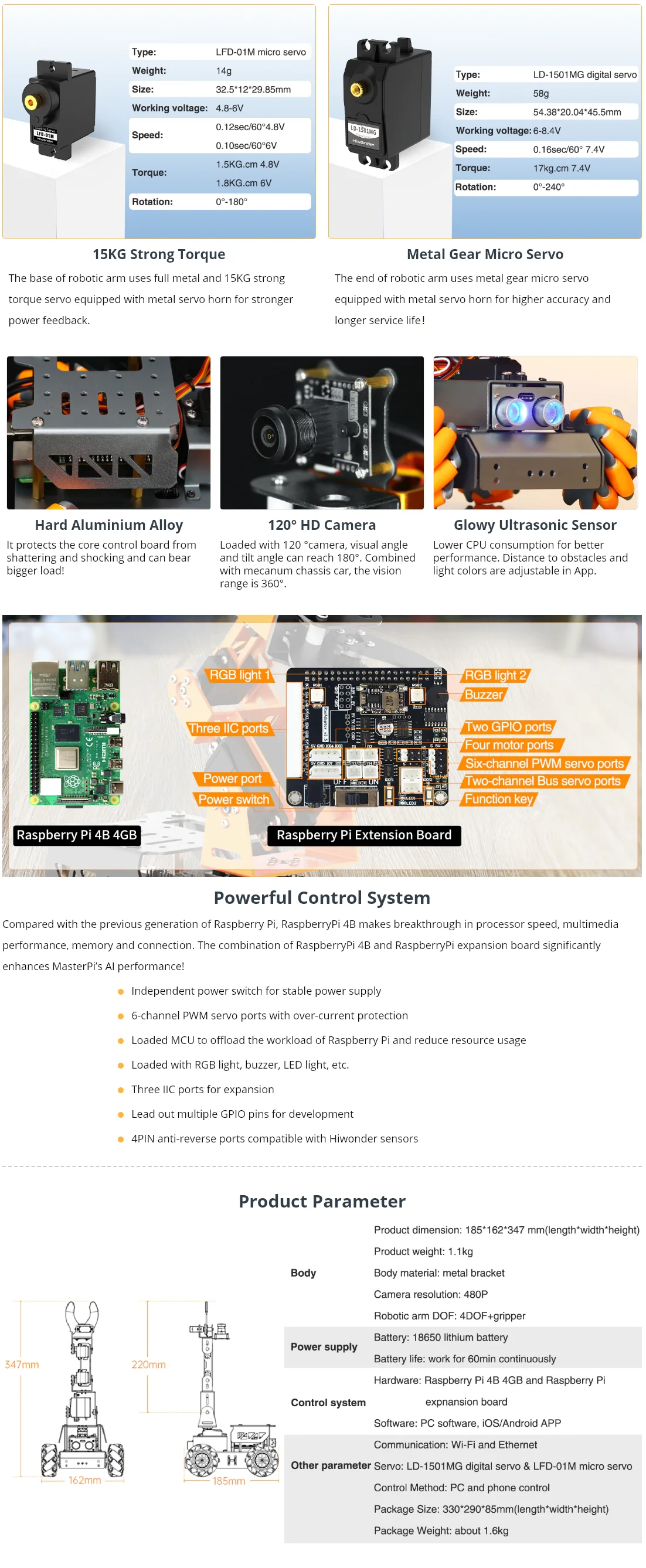 Hiwonder Masterpi Ai视觉机器人手臂，带梅卡纳姆车轮汽车，由覆盆子pi 4b教育机器人汽车驱动 - Buy 机器人汽车 ...