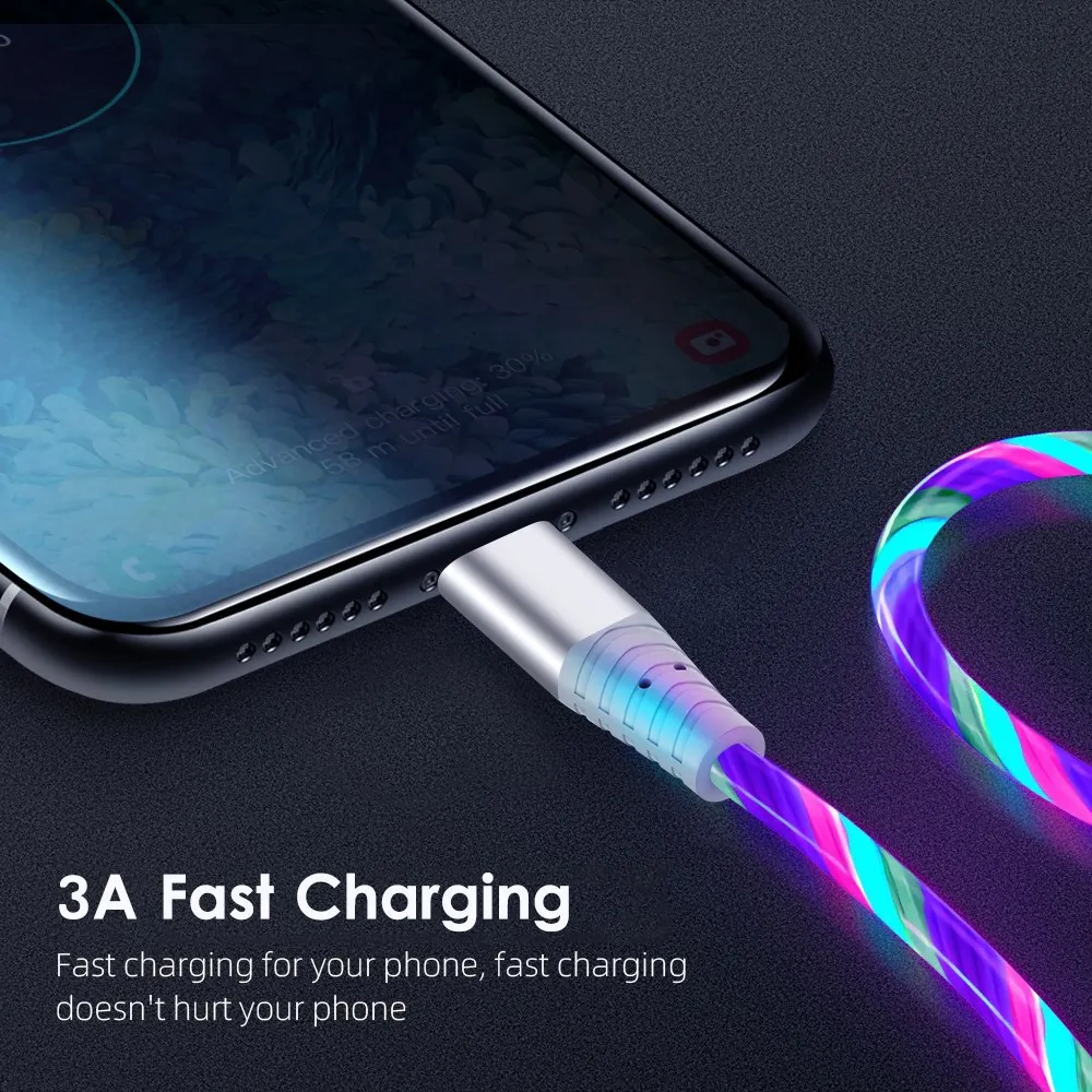 1m Glowing 3A Fast Charging Type C Cable High Speed Flowing Streamer ...