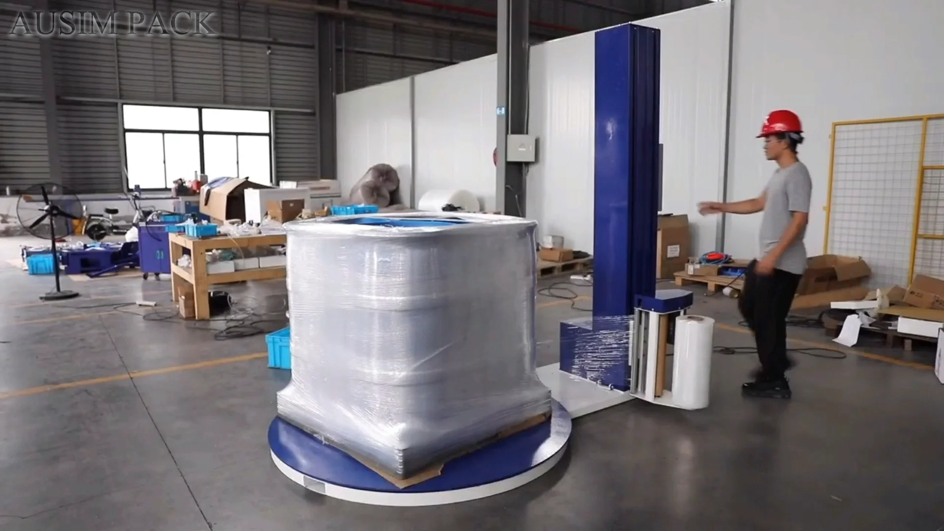 Film Pallet Stretch Wrapping Machine Steel Mesh Plastic Wrap Machine For Packing Long Products ...