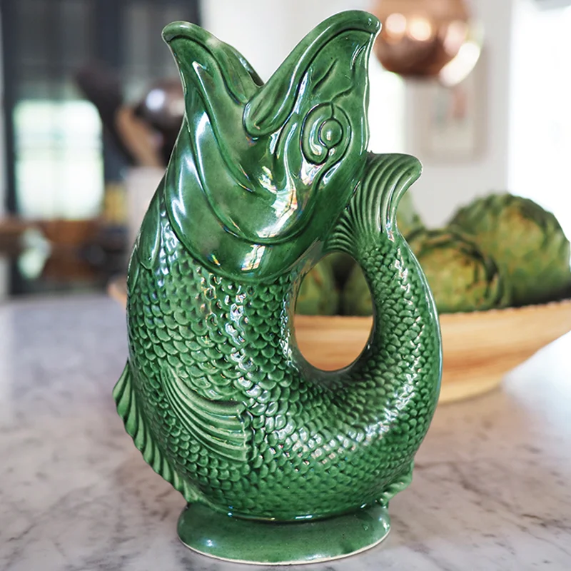 Factory Custom Green Fish Shaped Water Pitcher Gurgle Pot Ceramic ...