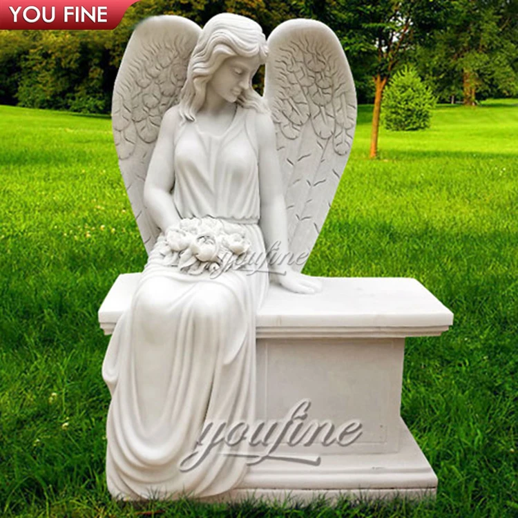 Beautiful White Marble Angel Headstone Memorial Bench Tombstone ...