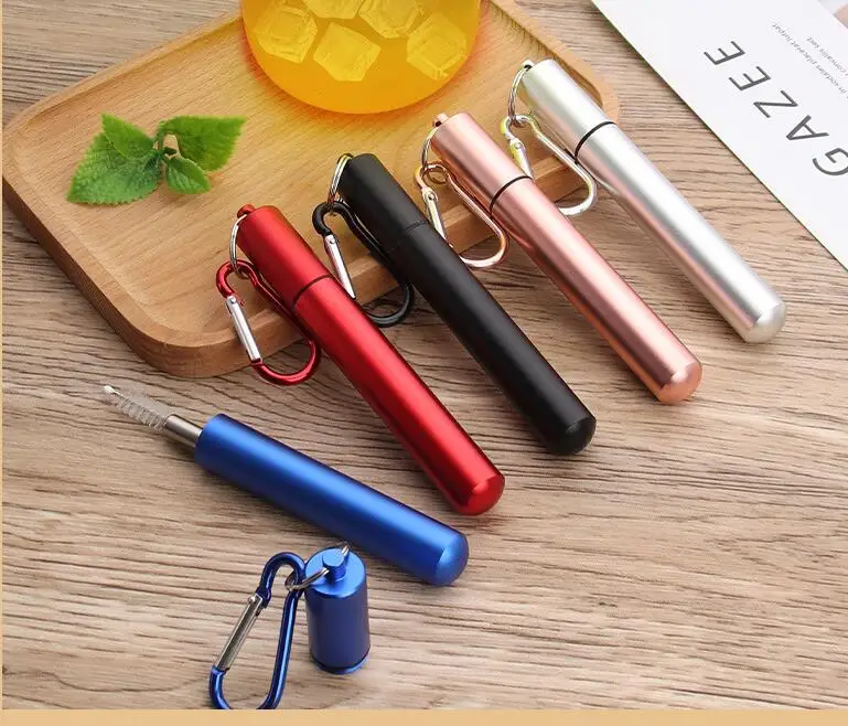 Stainless Steel 304 Portable Collapsible Straws,Reusable Folding Metal ...