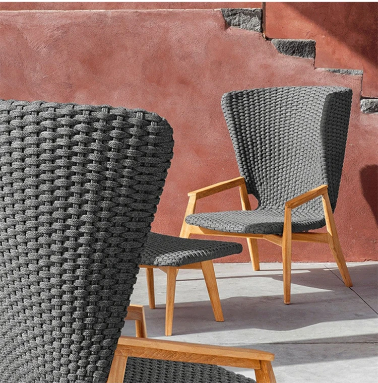 Outdoor Antiseptic Wood High-back Rocking Chair Teak Rattan Chair Villa ...