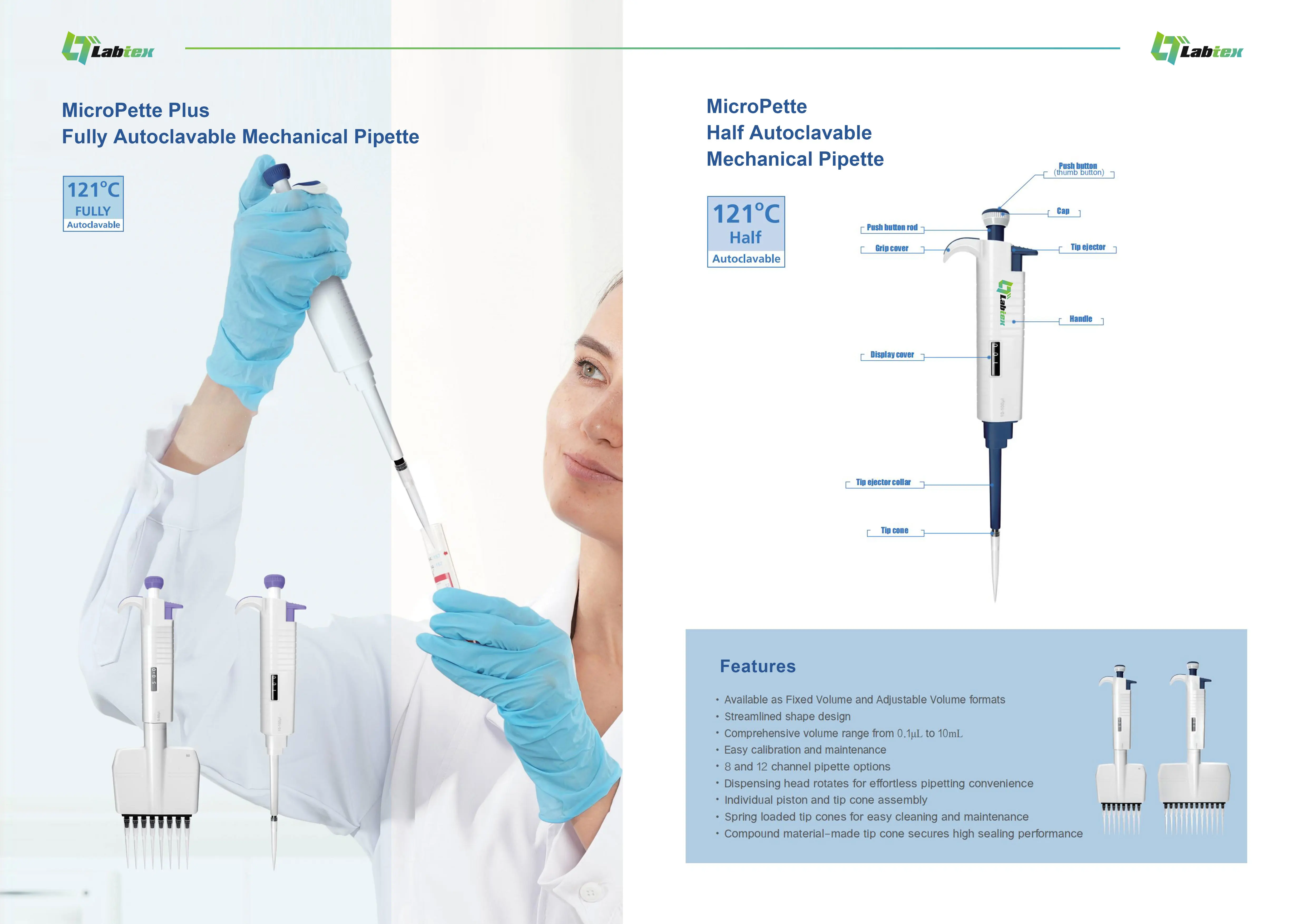Labtex Micropette Plus Fully Autoclavable Mechanical Pipette Fixed ...