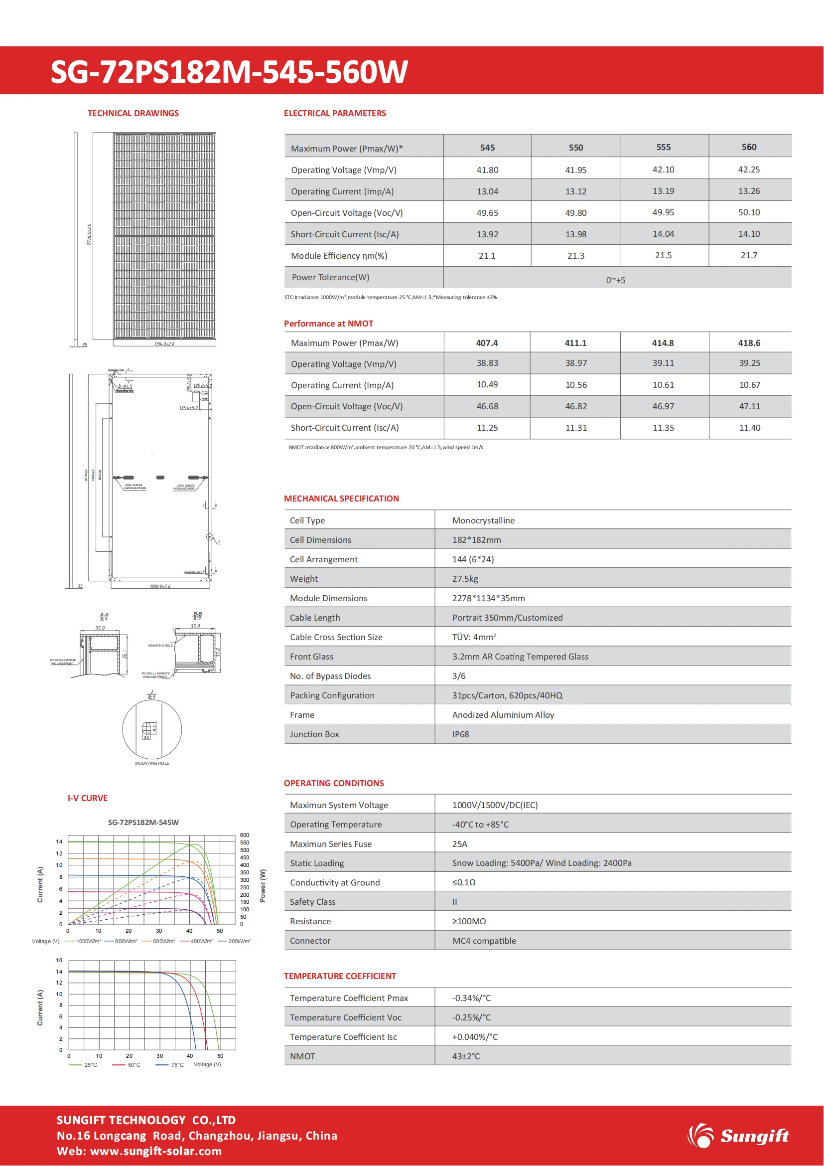 Sungift Solar 540w 545w 550w 555w 560w Photovoltaic Panel 25 Years ...