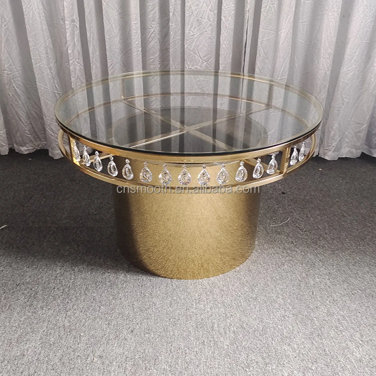 Ceiling Crystal Round Stainless Steel Gold Cake Table For Wedding Party ...