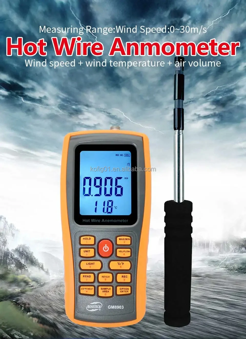 Gm8903/gt8911 Wind Speed Sensor Monitor Measuring Device Meter With ...