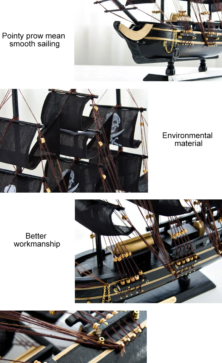 Confection Black Pearl Wooden Pirate Ship Model - Nautical 20'' Tall ...