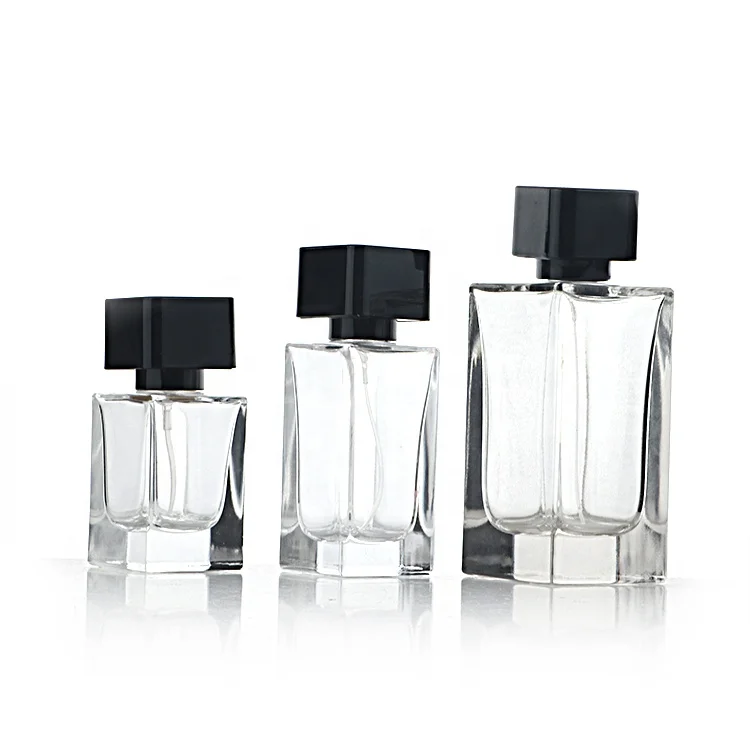 High Quality Empty Black Oem Glass Perfume Bottle 50ml Square Wood Cap ...