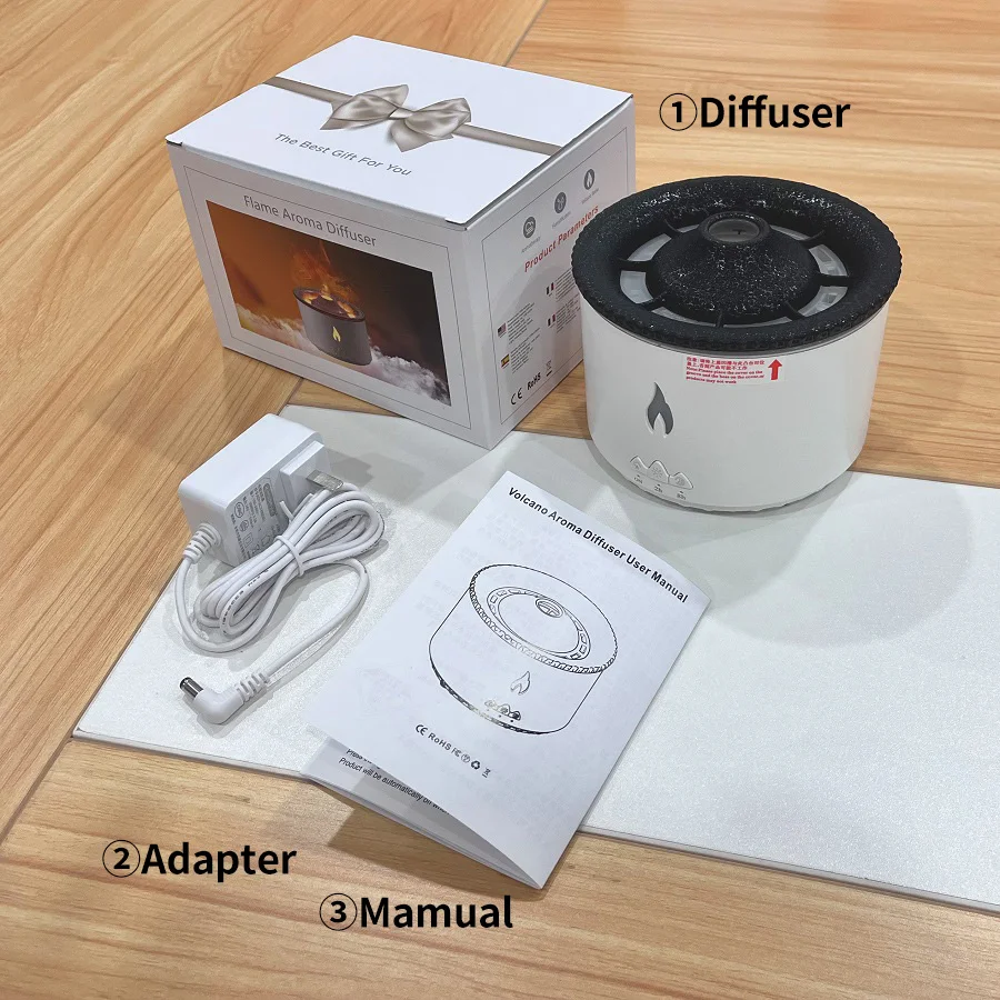 Oem 450ml Large Volcano Fire Flame Humidifier Mini Led Lamp Desktop Umidificatore Jellyfish ...