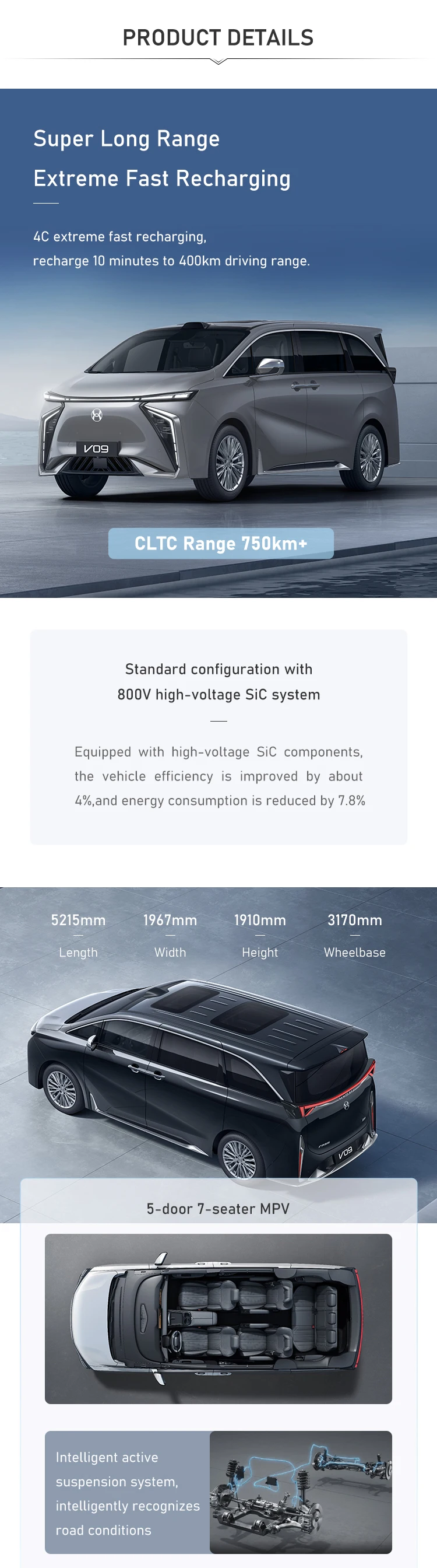 Gac Hycan V09 Electric Cars 190Km/H Ev New Energy Vehicle 5 Door 7 Seat ...