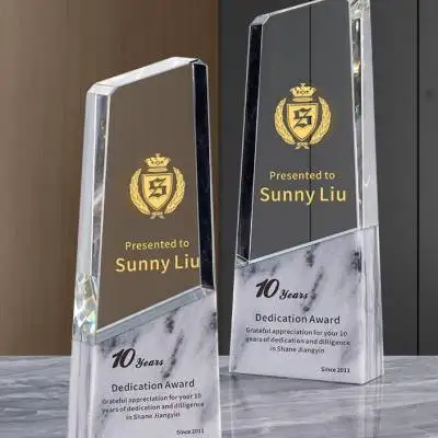 Free Standing Wooden And Marble Glass Award Fashion Promotion Trophy ...