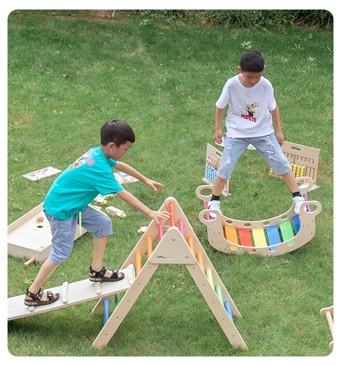 Triangle Foldable Wooden Climbing Triangle With Ladder & Slide For ...