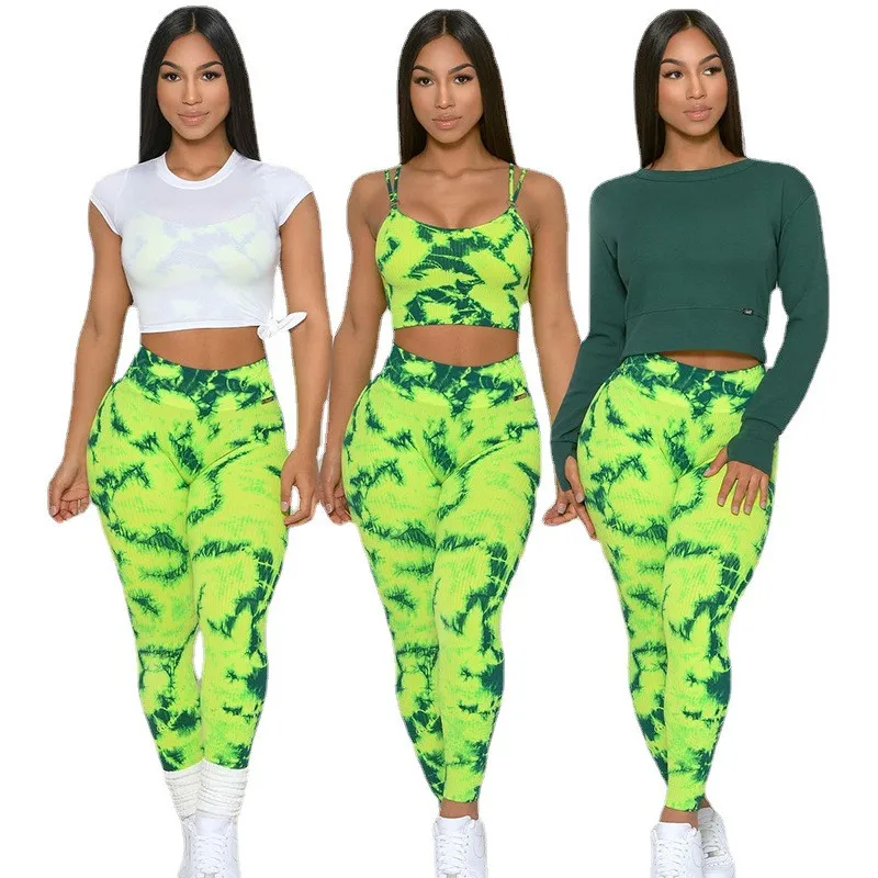 Peach Hip Lifting Running Sports Tie Dye Sport Fitness Sets Workout ...