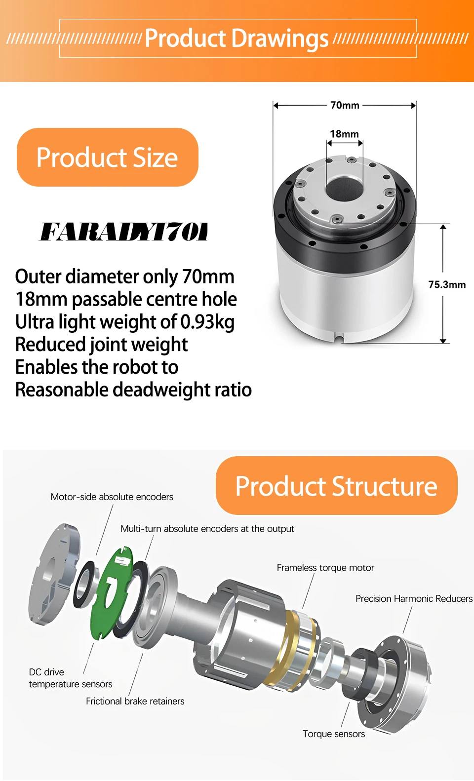 Faradyi Customized 70l 10/20n.m 100w Gear Ratio20/30 Harmonic Reducer Motor With Encoder For ...