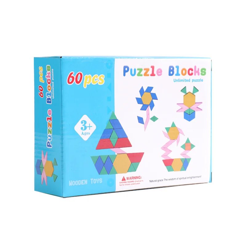 Hoye Craft 60pcs Wooden Tangram Puzzle Shape Matching Blocks Wooden ...
