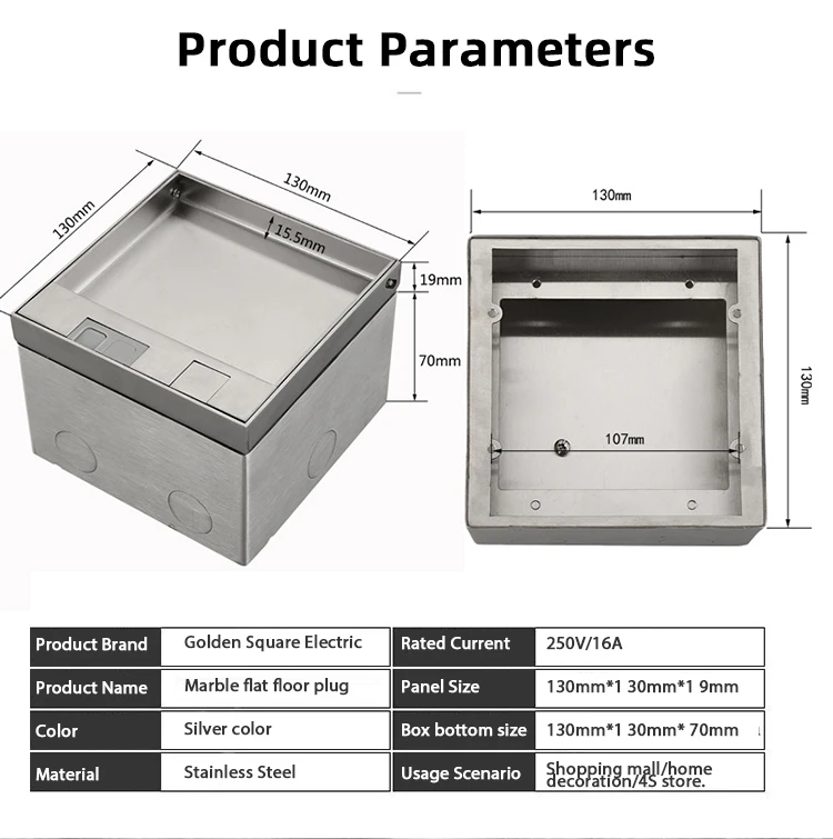 Stainless Steel Floor Socket Box - Concealed Power Outlet
