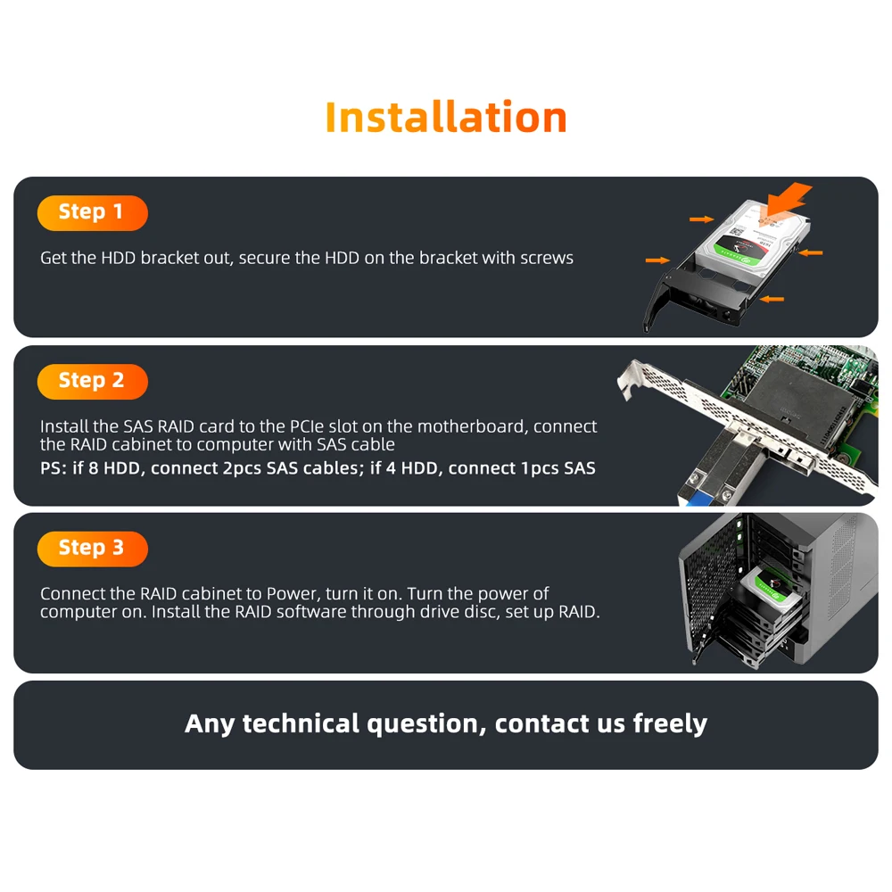 Aluminum 8 Bay External SAS HDD Enclosure with RAID