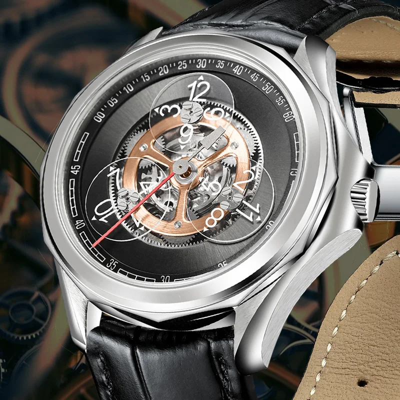 Pindu Watch Men Luxury Specific Design Leather Strap Miyota Automatic ...