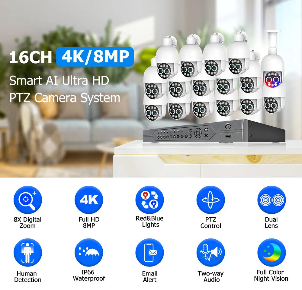 4k 8mp Zoom Ptz Outdoor Camera Full Color Night Vison 4mp Dual Lens Ai ...