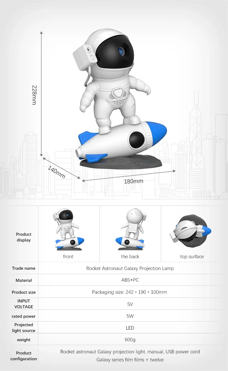 Starry Night Light - 360 Degree Rotation Rocket Astronaut Projection