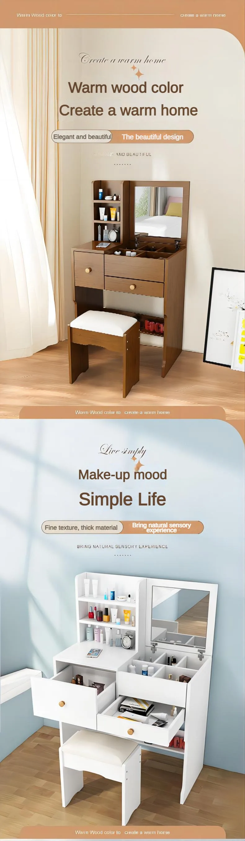 Modern Style Melamine Dressing Makeup Vanity Table Set With Mirror And ...