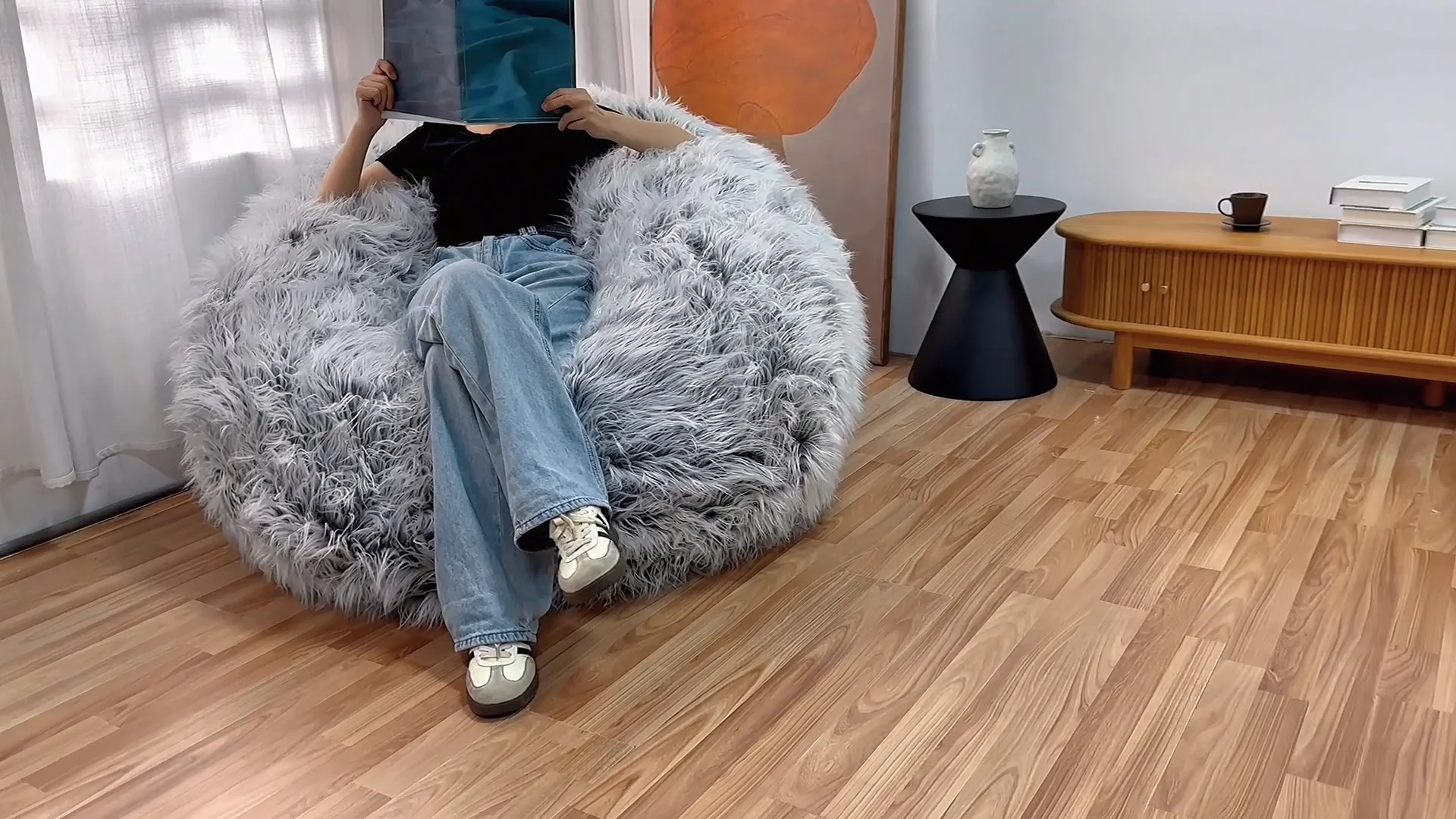 Luxury Faux Fur Shredded Foam Bean Bag Shredded Foam Chair Large Lazy ...